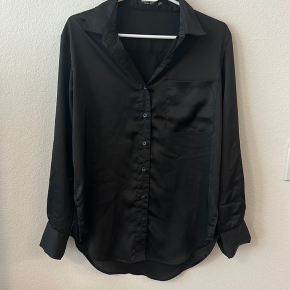 Nasty Gal | Tops | Nastygal Black Satin Button Up | Poshmark